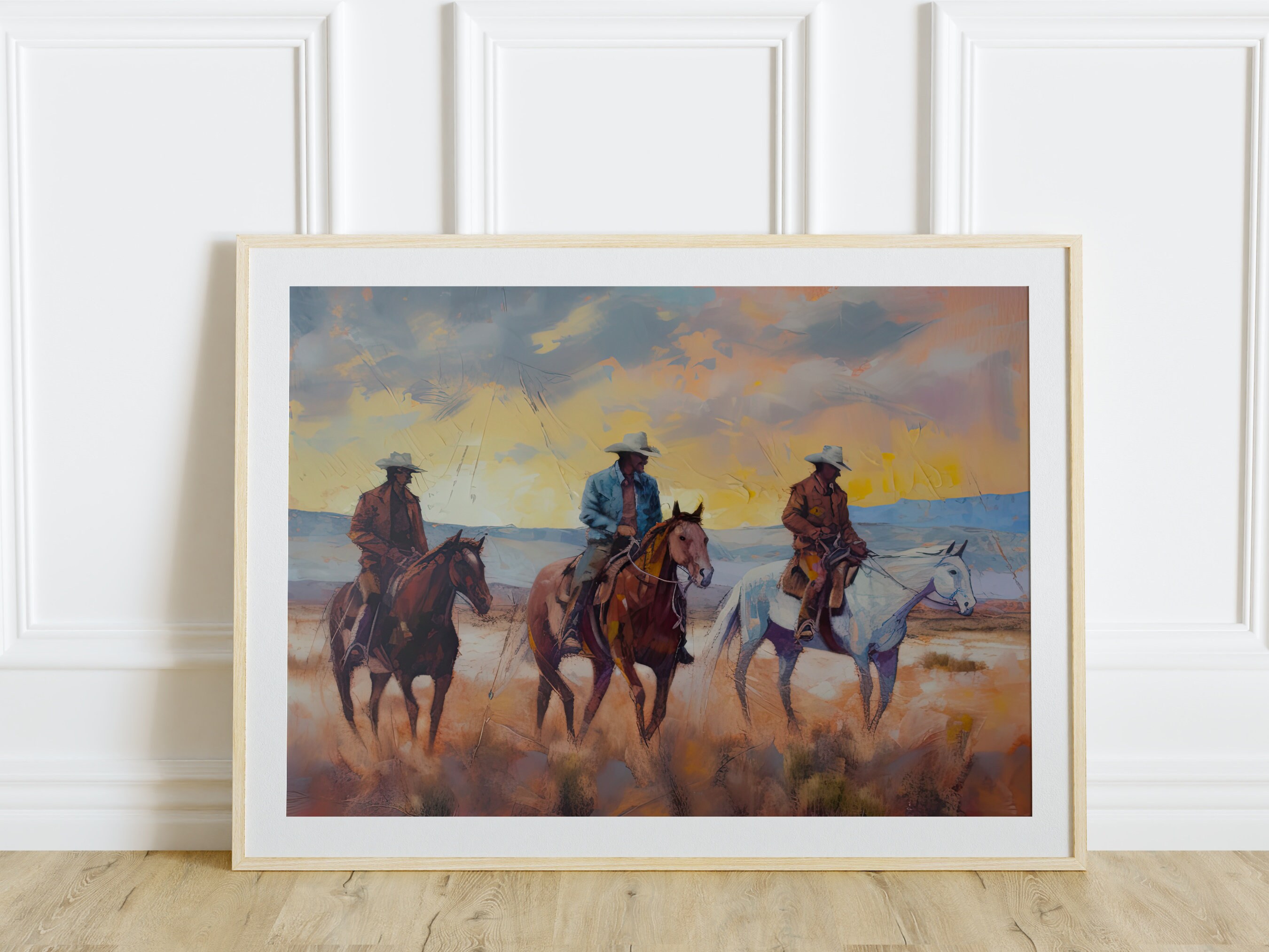 Cowboys Riding Wall Art Print PRINTABLE Western Oil Painting Vintage ...