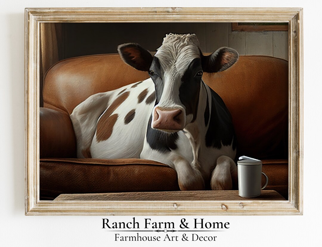 Cow Art | Cow on Couch Painting Art Print | Farmhouse Decor | Rustic ...