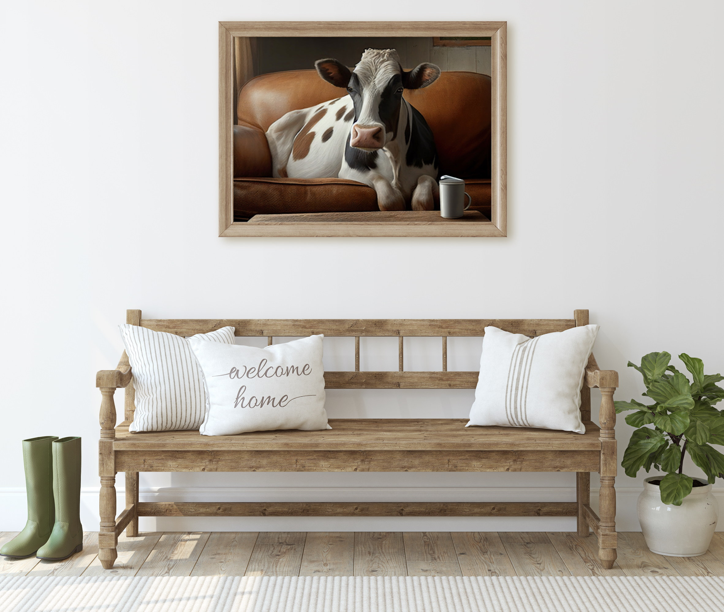 Cow Art Cow on Couch Painting Art Print Farmhouse Decor Rustic Vintage ...