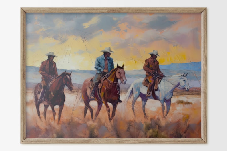 Cowboys Riding Wall Art Print PRINTABLE Western Oil Painting Vintage ...