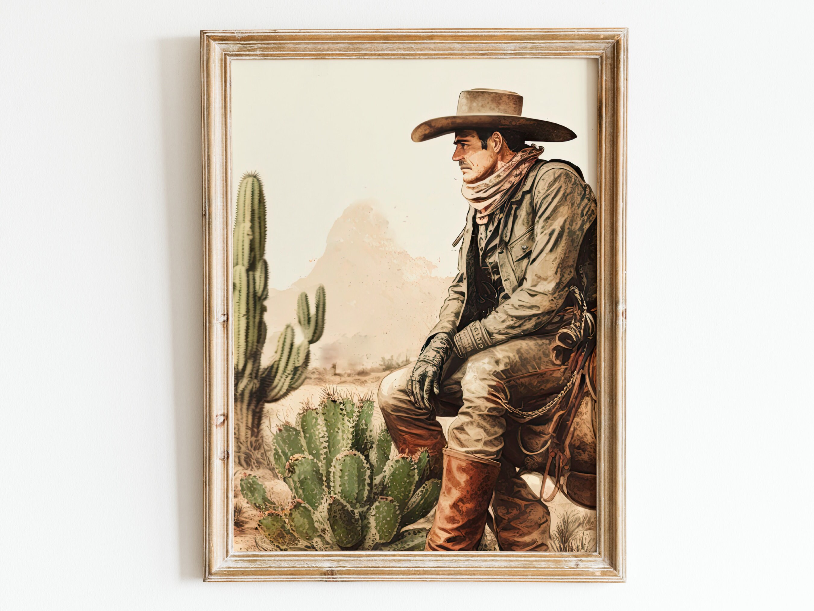 Vintage Cowboy Wall Art Print Printable Western Cowboy Art Painting ...