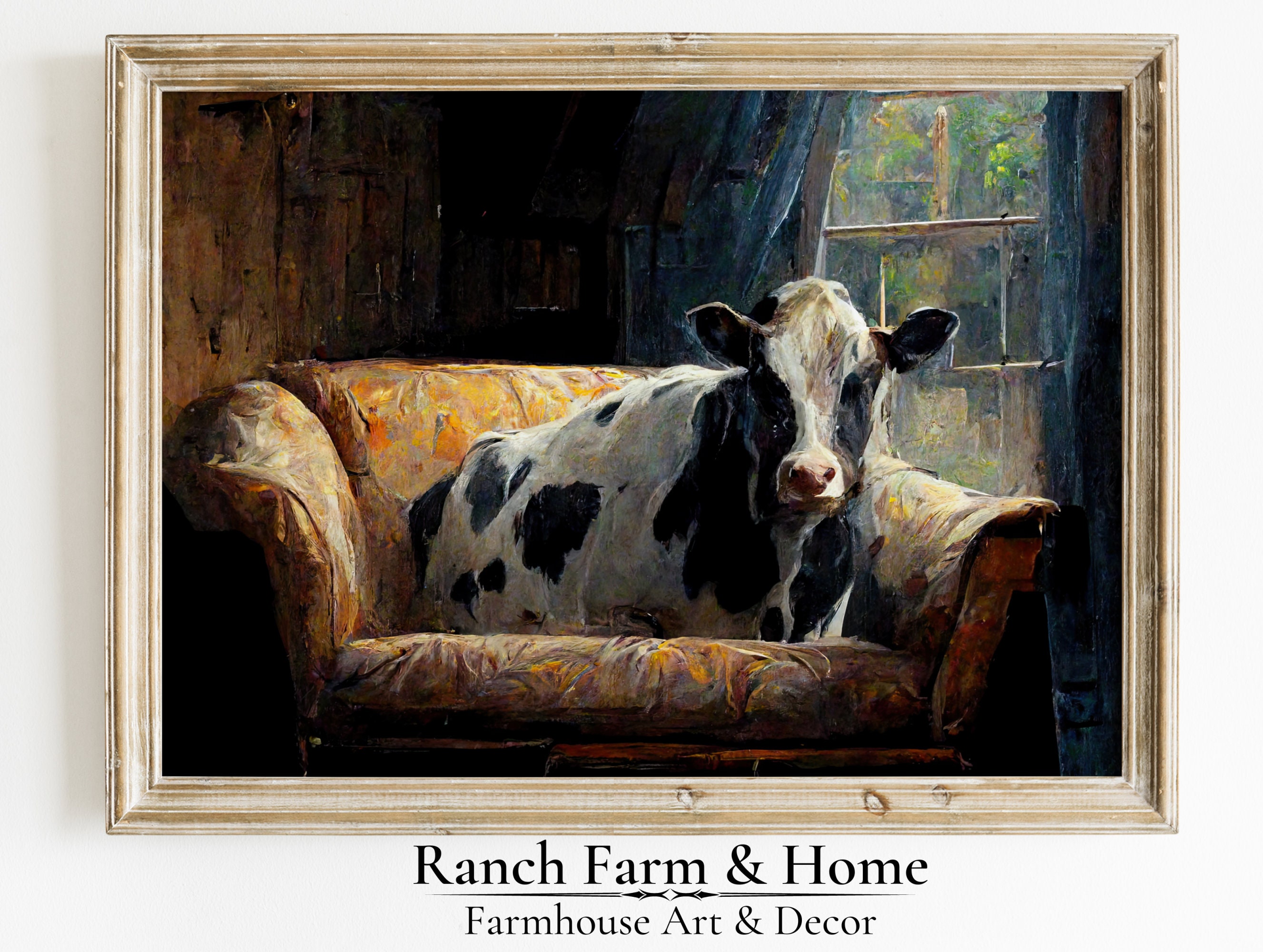 Cow on Couch Painting Art Print Cow Art Vintage Cattle Print Farmhouse ...