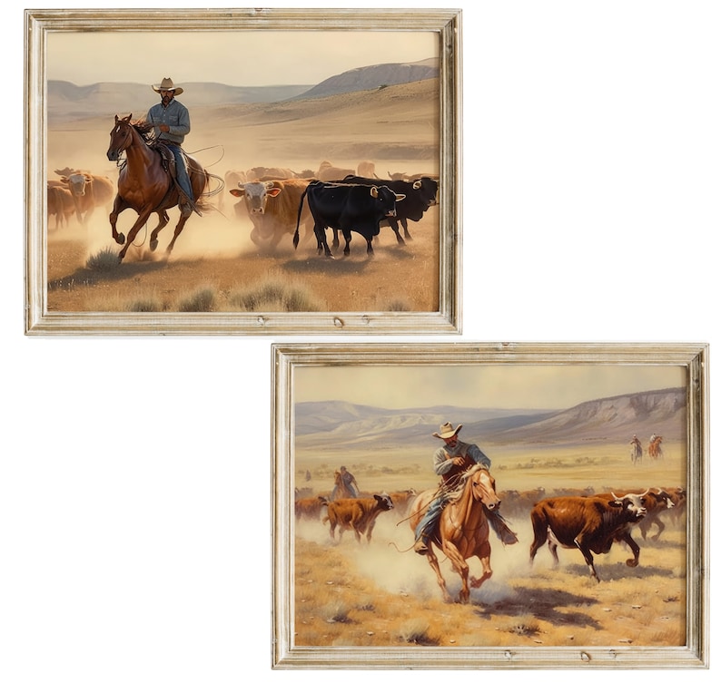Cowboy Painting Gallery Wall Art Set | Bundle of 5 Cowboy Wall Prints ...