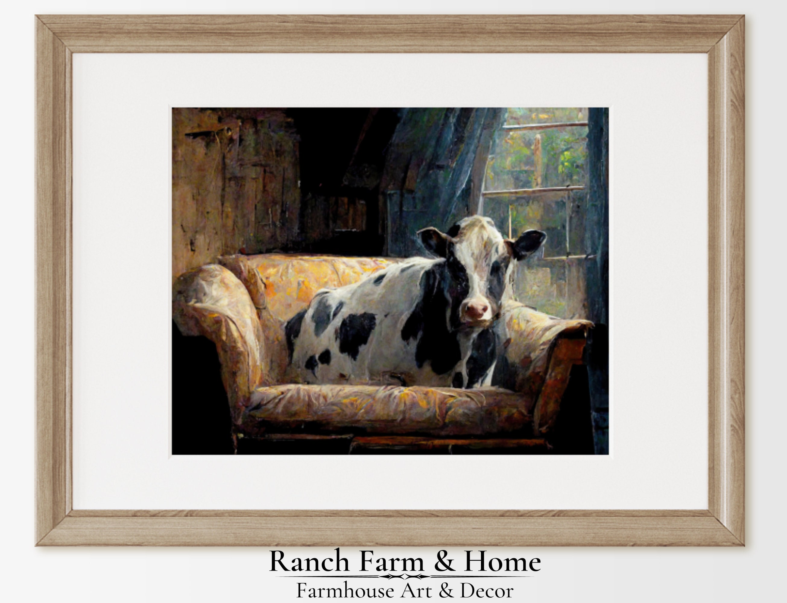 Cow on Couch Painting Art Print Cow Art Vintage Cattle Print Farmhouse ...