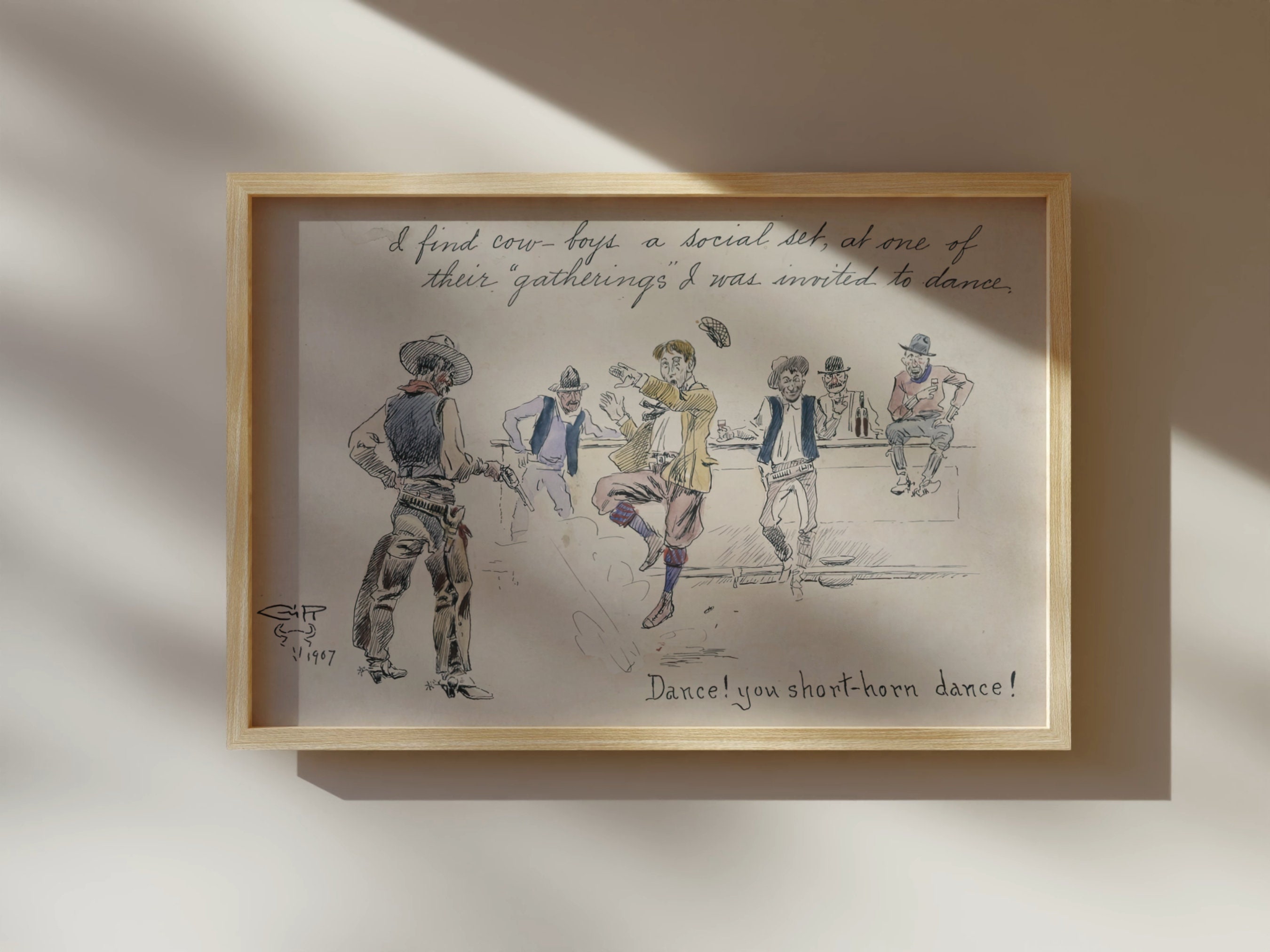 Vintage Wild West Drawing | PRINTABLE Cowboy Drawing With Inscription ...
