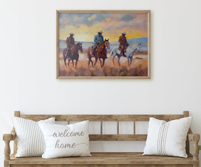 Cowboys Riding Wall Art Print PRINTABLE Western Oil Painting Vintage ...
