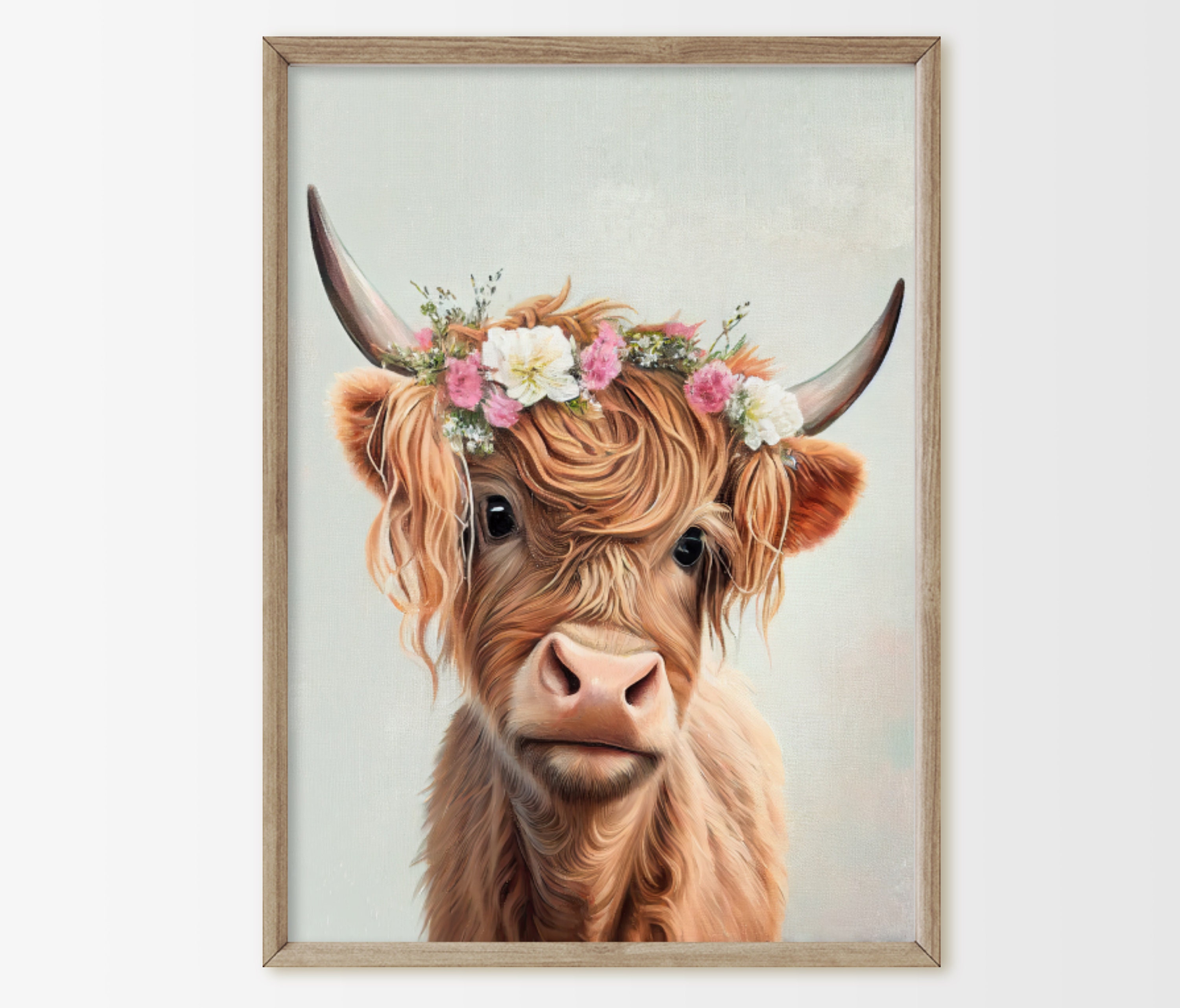 Highland Cow Girl With Flower Crown Wall Art Print Baby Cow Wall Print ...