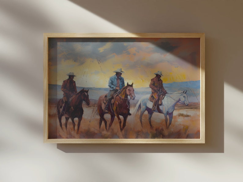 Cowboys Riding Wall Art Print PRINTABLE Western Oil Painting Vintage ...