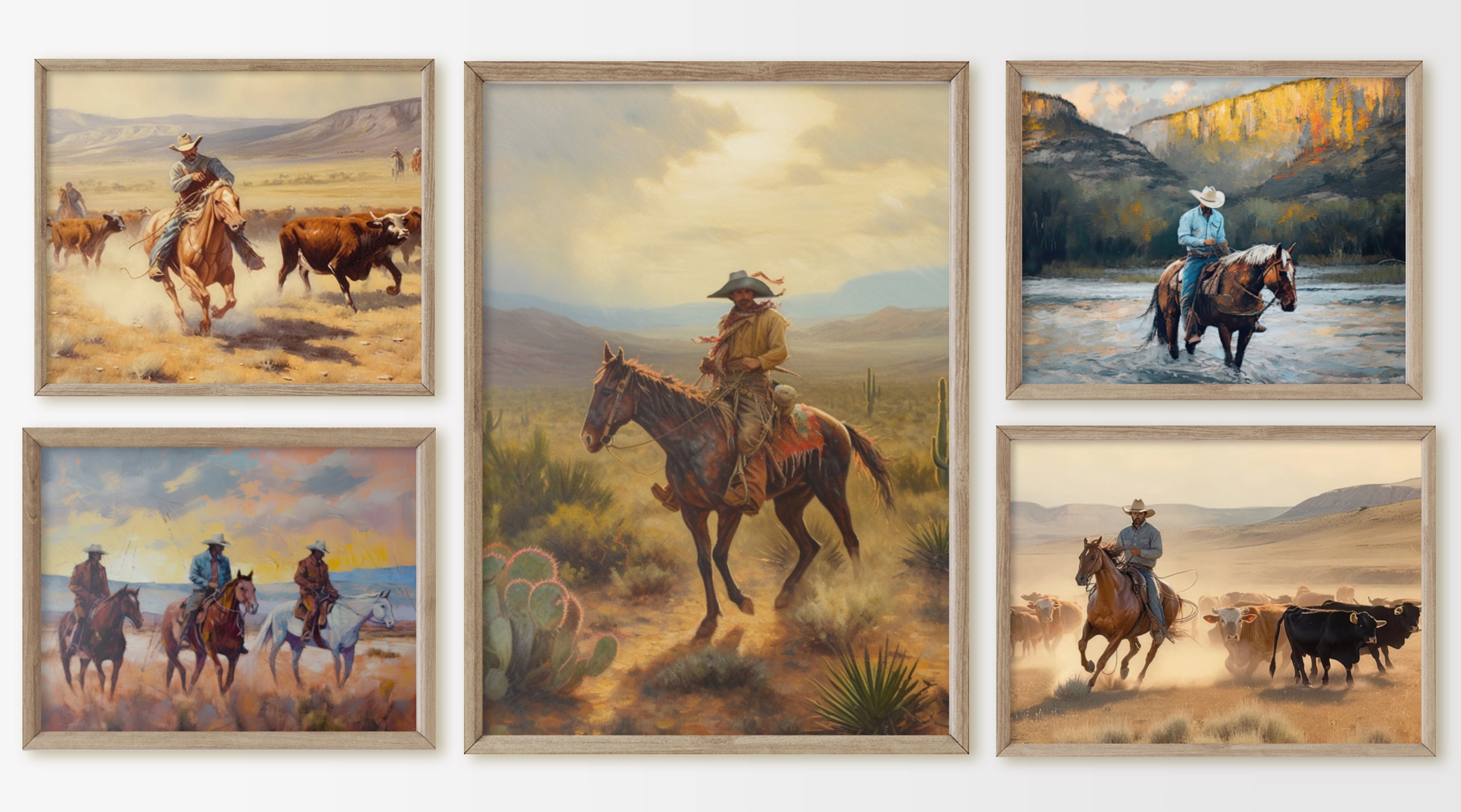 Cowboy Painting Gallery Wall Art Set | Bundle of 5 Cowboy Wall Prints ...