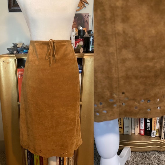 Vintage Ann Taylor 100 Leather Suede Size 8 Eyelet Trim Hemline Tie Front Zip Back Lined Skirt Etsy UK