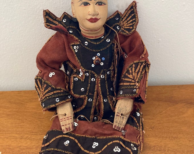 ANTIQUE BURMESE PUPPET Old String Puppet Red Velvet Beaded Sequined ...