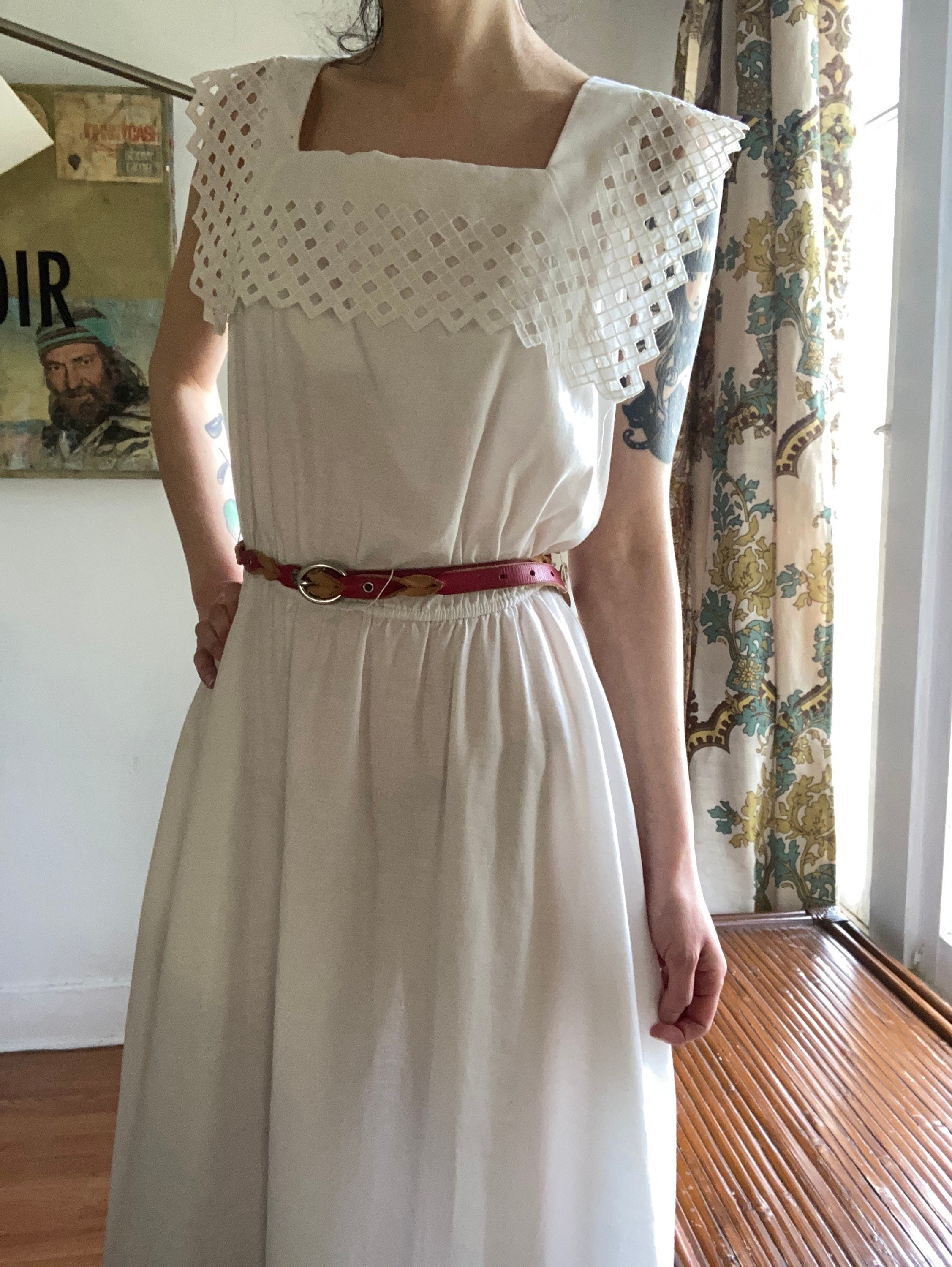 Vintage 60s Sheer White Laser Cut Square Neck House Cotton Day Dress - Etsy