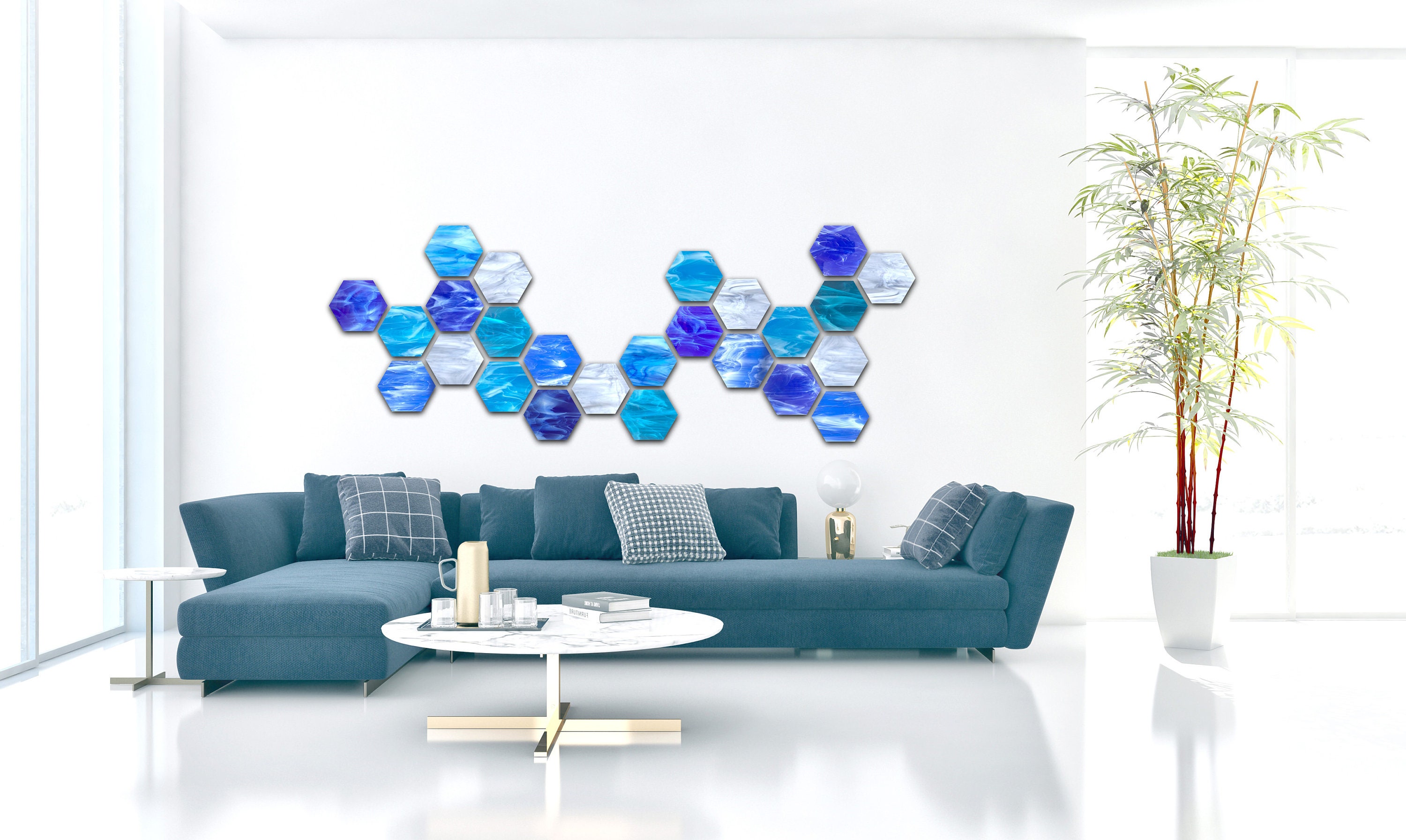 Glass Wall Sculpture water Hex Abstract Modern - Etsy