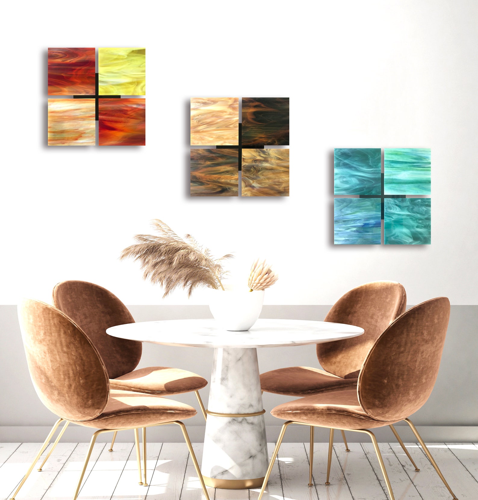 Glass Wall Sculpture "quads", Abstract, Modern Design, Wall Art 3D ...