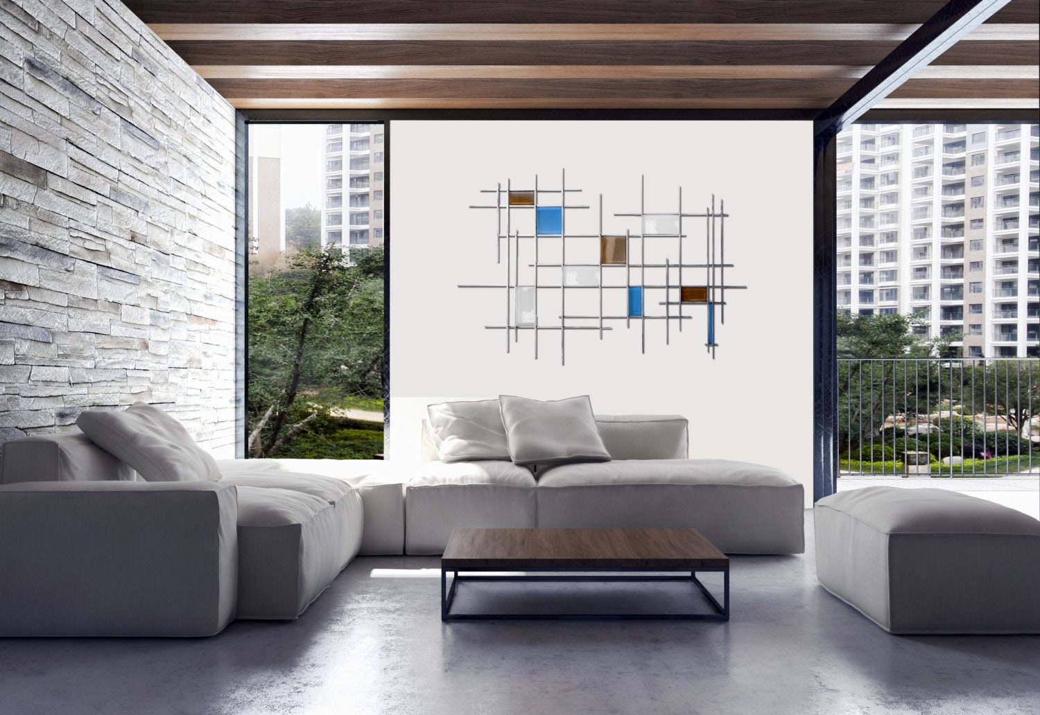 Glass and Metal Wall Sculpture "gridded", Abstract, Modern Design, Wall ...