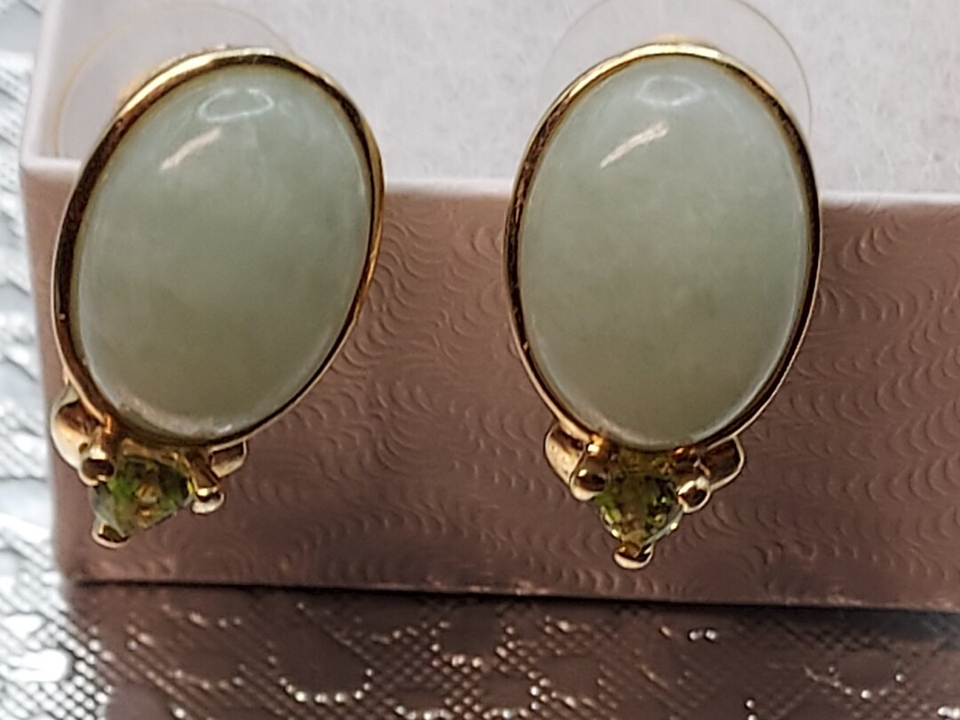 Jeweler Verified 14K Translucent Pale Green Jadeite and Green Peridot ...