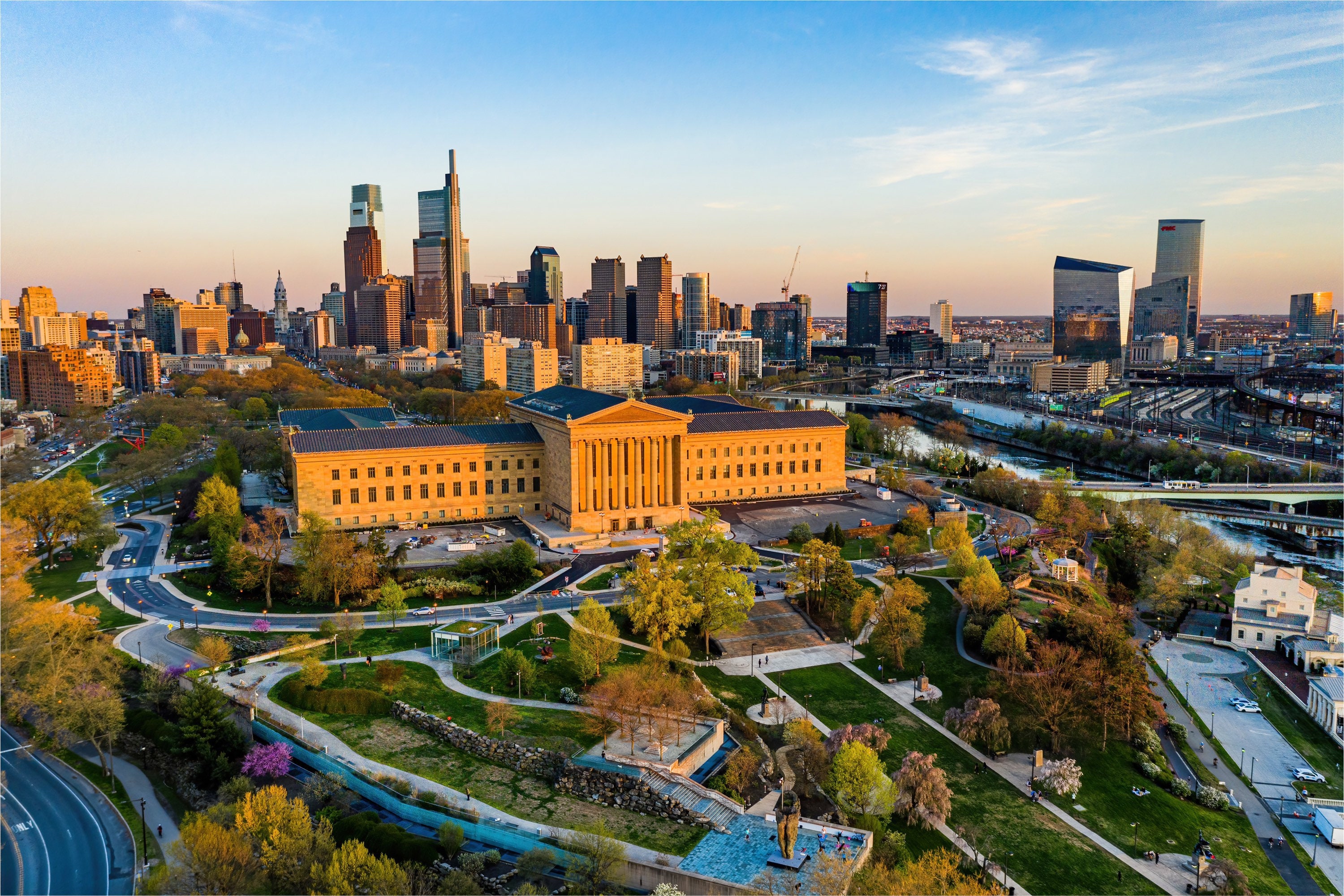 The Philadelphia Museum of Art Glows at Sunset Aerial Landscape Photo ...