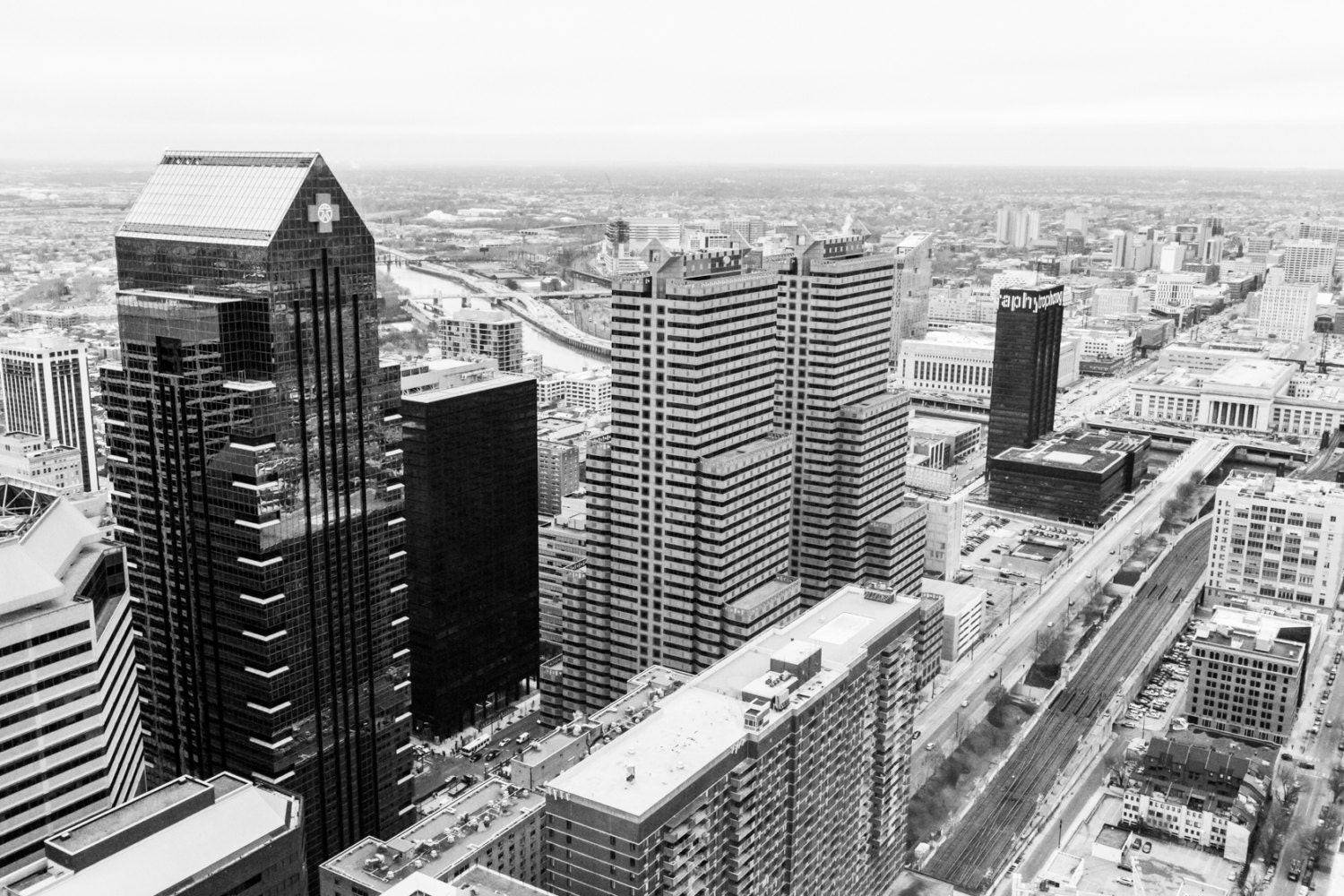 Philadelphia Independence Blue Cross Building Aerial Black and White ...