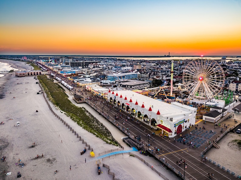 Ocean City NJ Beach Boardwalk Summer Sunset With the Former Gillian’s ...