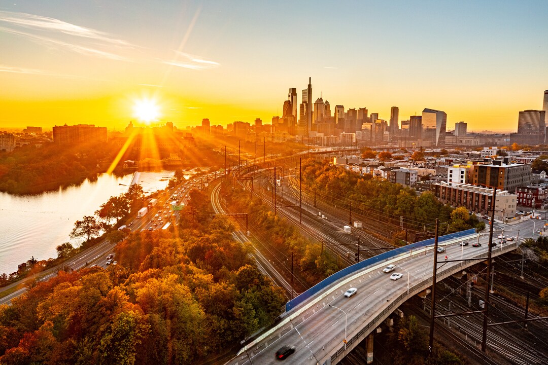 Philadelphia Autumn Skyline Sunrise Aerial Drone Landscape Photo - Etsy
