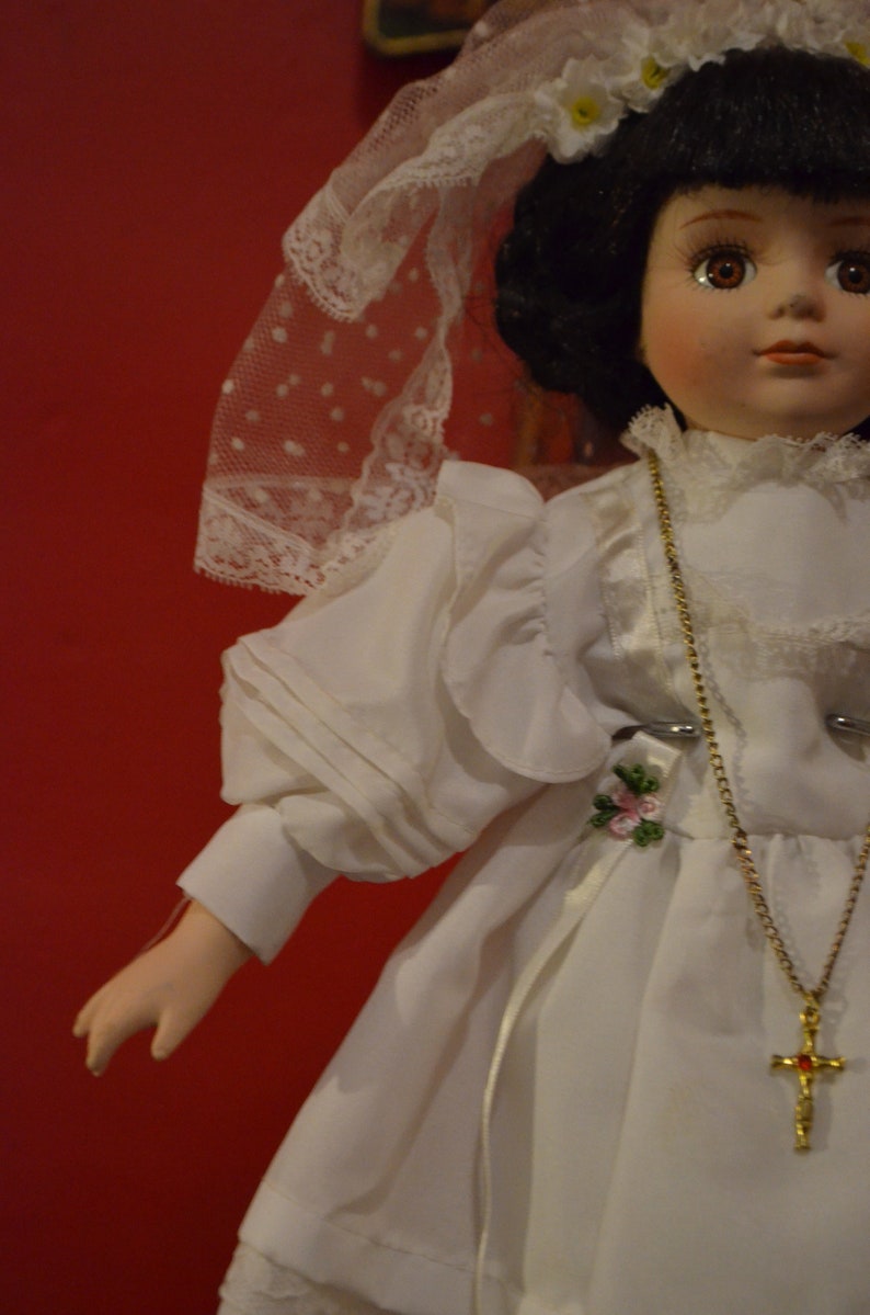 Vintage First Communion Porcelain Doll and Stand White Dress | Etsy