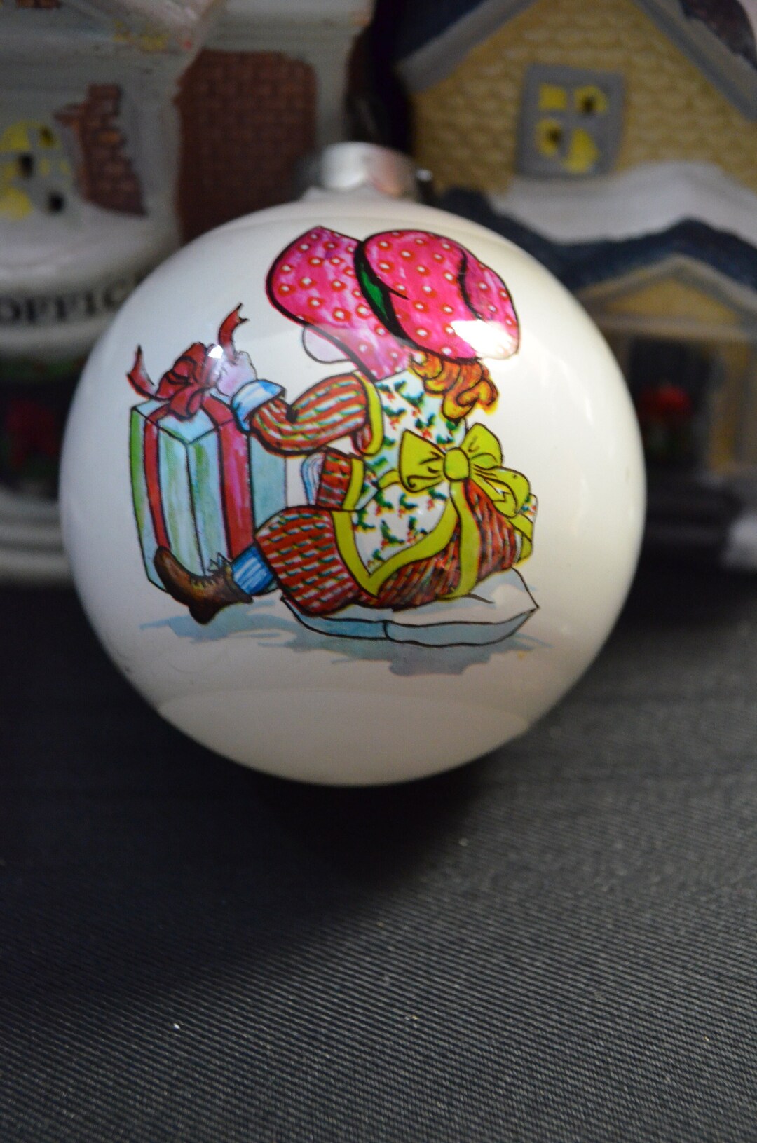 1980s Holly Hobbie Christmas Tree Ornament - Satin Ball Ornament - Vintage Tree Ornament - Holly ...