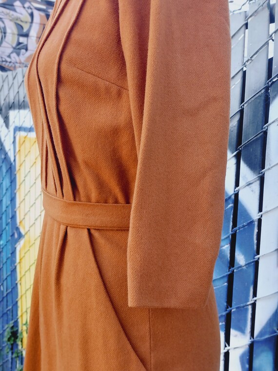 1940s Rust Orange Wool Hollywood pin up Mid dress lon… - Gem