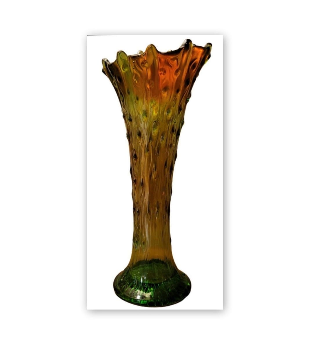Northwood Carnival Art Glass Tree Trunk Vase Emerald Green Base 11 ...