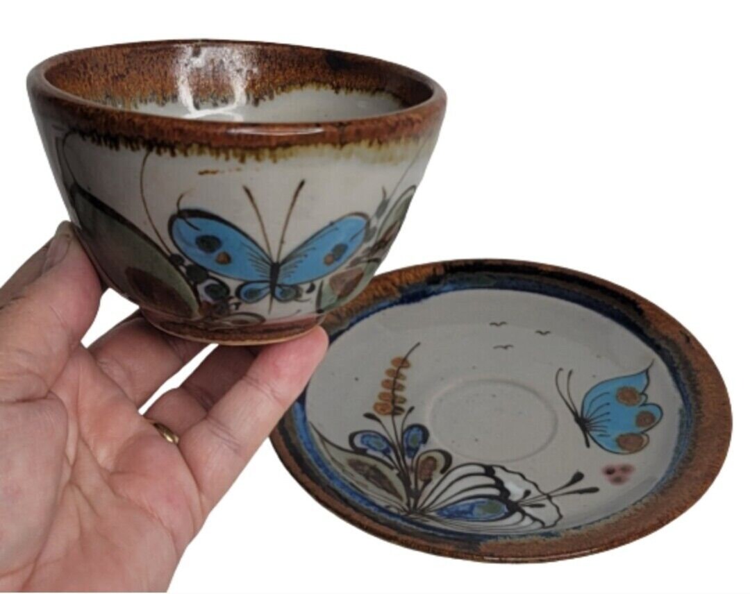 Ken Edwards Teacup & Saucer Coffee Mexico Butterfly Mint - Etsy