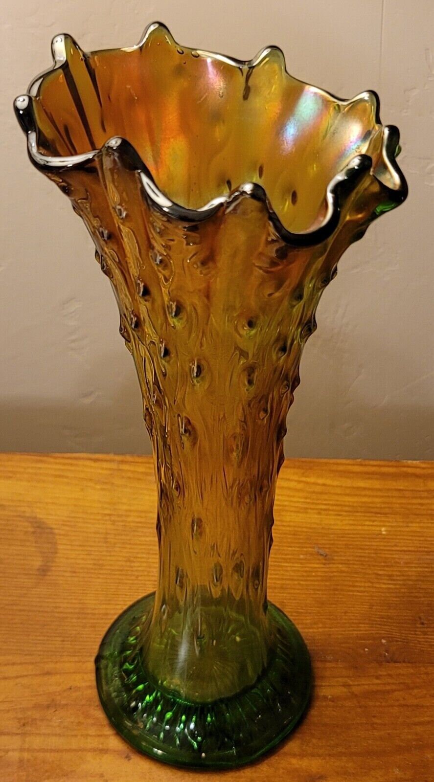 Northwood Carnival Art Glass Tree Trunk Vase Emerald Green Base 11 ...