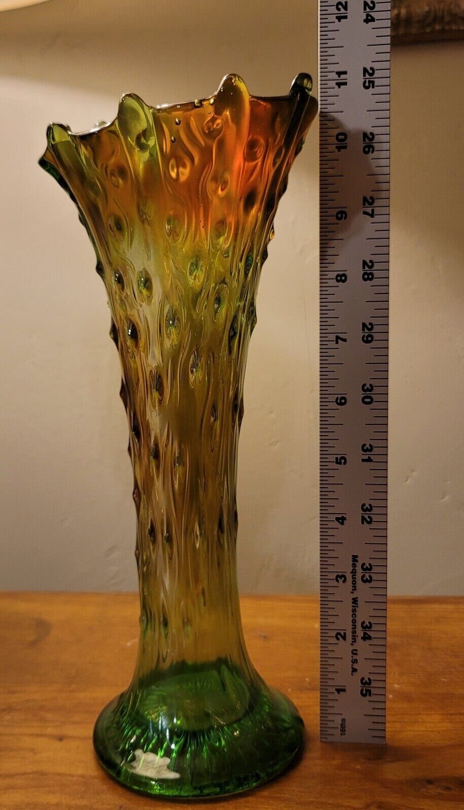 Northwood Carnival Art Glass Tree Trunk Vase Emerald Green Base 11 ...