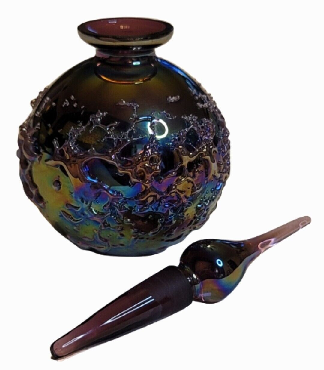 Vintage Rainbow Art Glass Perfume Bottle Iridescent Aurene Drizzle ...