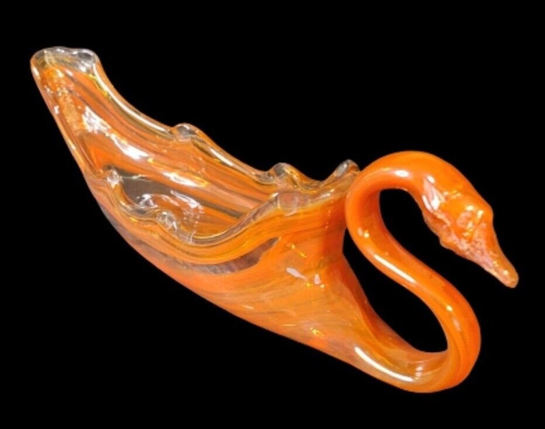 Vintage Large Sooner Art Glass Swan Console Bowl Vase Orange - Etsy