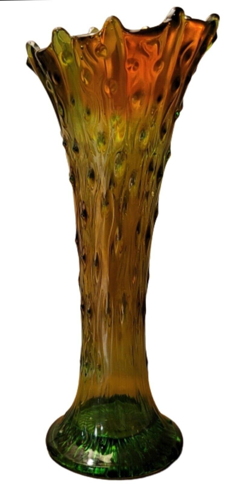 Northwood Carnival Art Glass Tree Trunk Vase Emerald Green Base 11 ...
