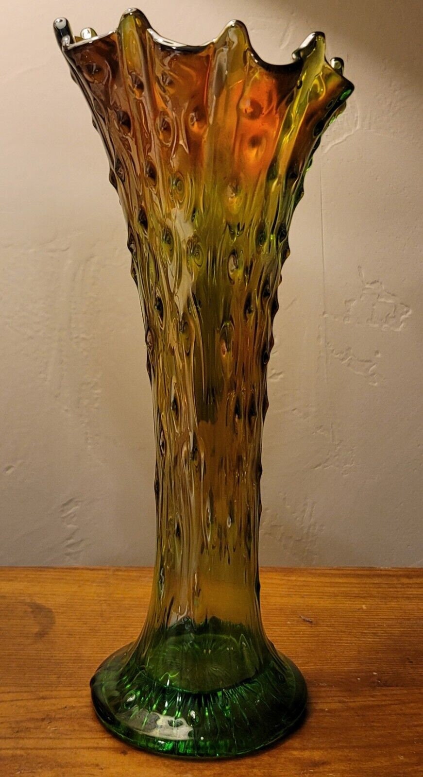 Northwood Carnival Art Glass Tree Trunk Vase Emerald Green Base 11 ...