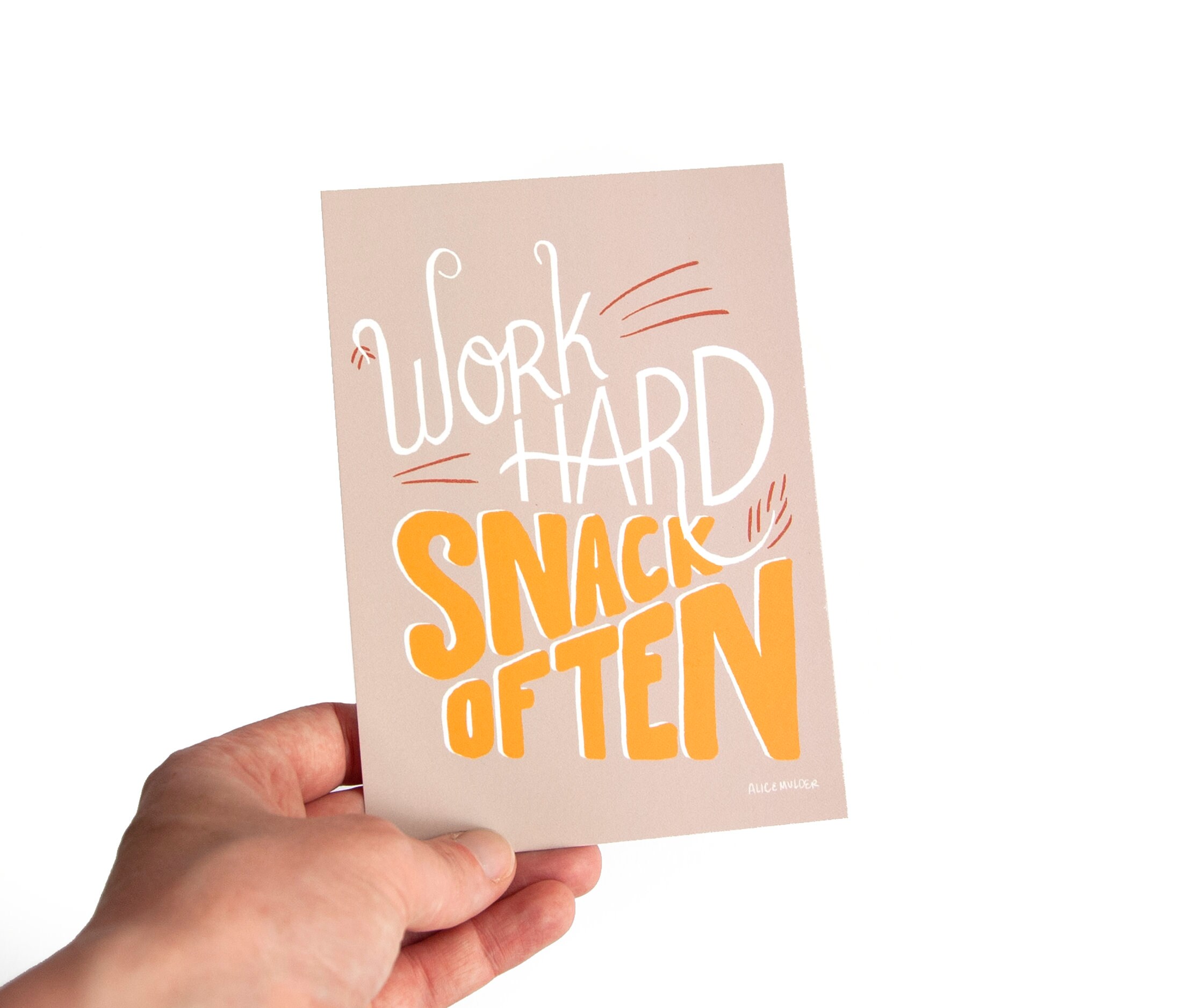 Work Hard Snack Often Card, Home Office Greeting Card for Her, Work at ...