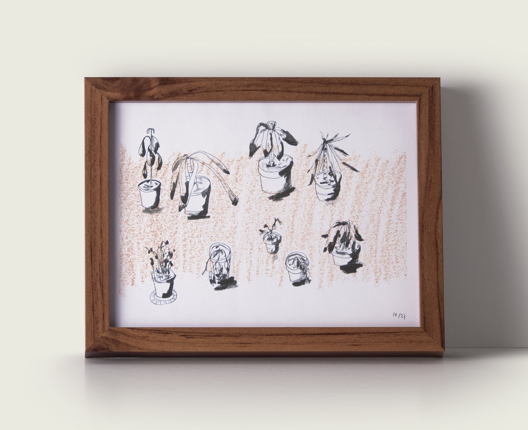 Funny Riso Print of Dead Plants, Plant Illustration Handmade Gift for ...