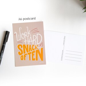 Work Hard Snack Often Card, Home Office Greeting Card for Her, Work at ...
