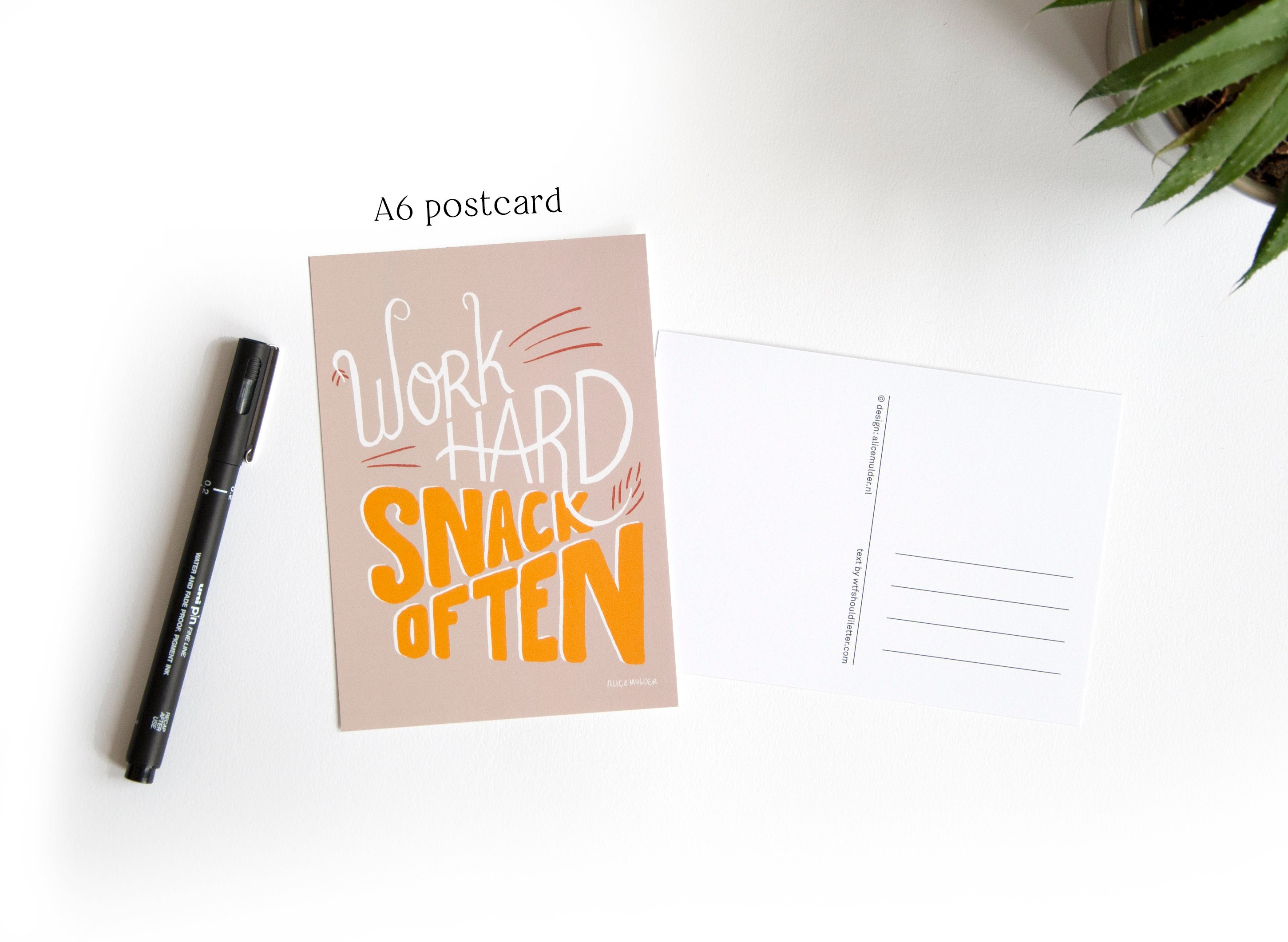 Work Hard Snack Often Card, Home Office Greeting Card for Her, Work at ...