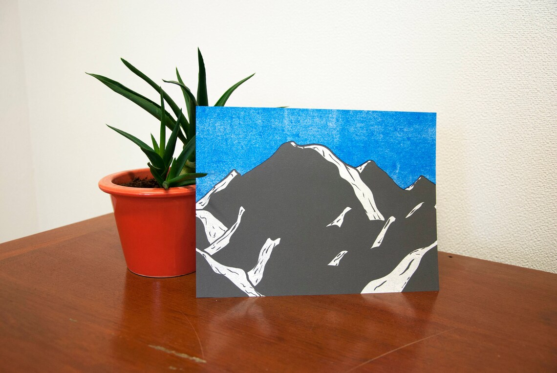 Riso print van bergen tekening natuur cadeau voor hem | Etsy Nederland