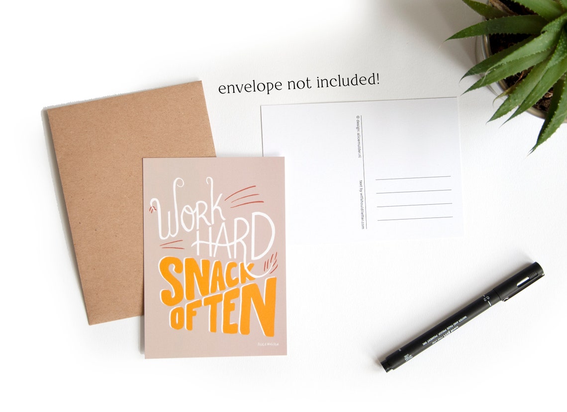 Work Hard Snack Often card home office greeting card for her | Etsy