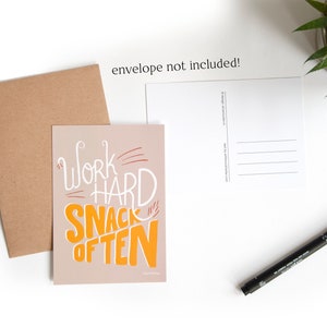 Work Hard Snack Often Card, Home Office Greeting Card for Her, Work at ...