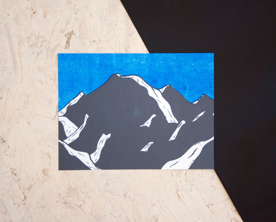 Riso print van bergen tekening natuur cadeau voor hem - Etsy Nederland