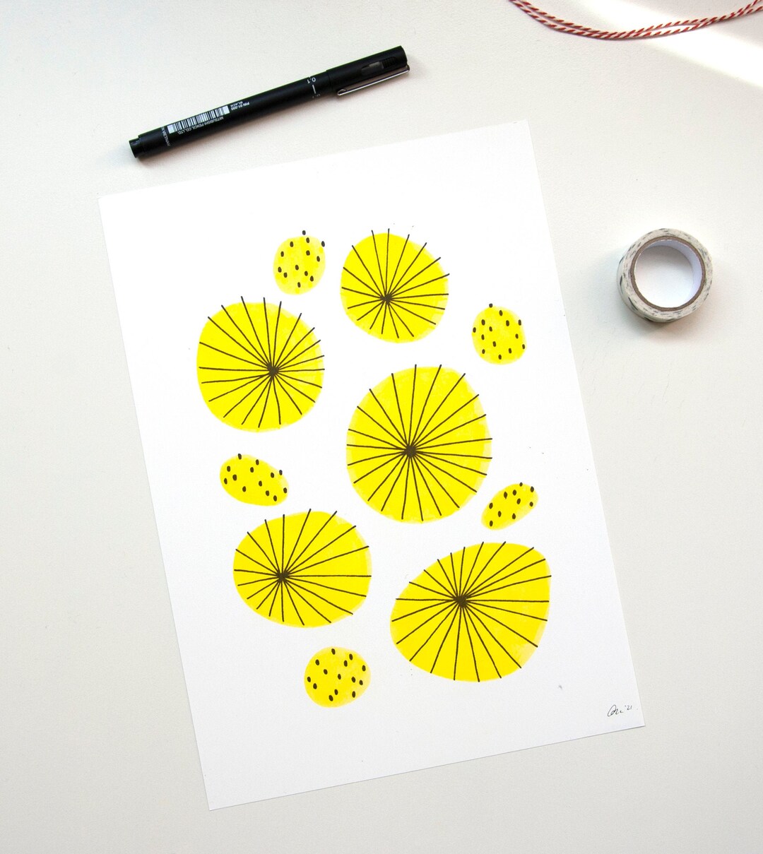 Abstract Riso Print With Retro Pattern, Mid Century Wall Art, Geometric ...