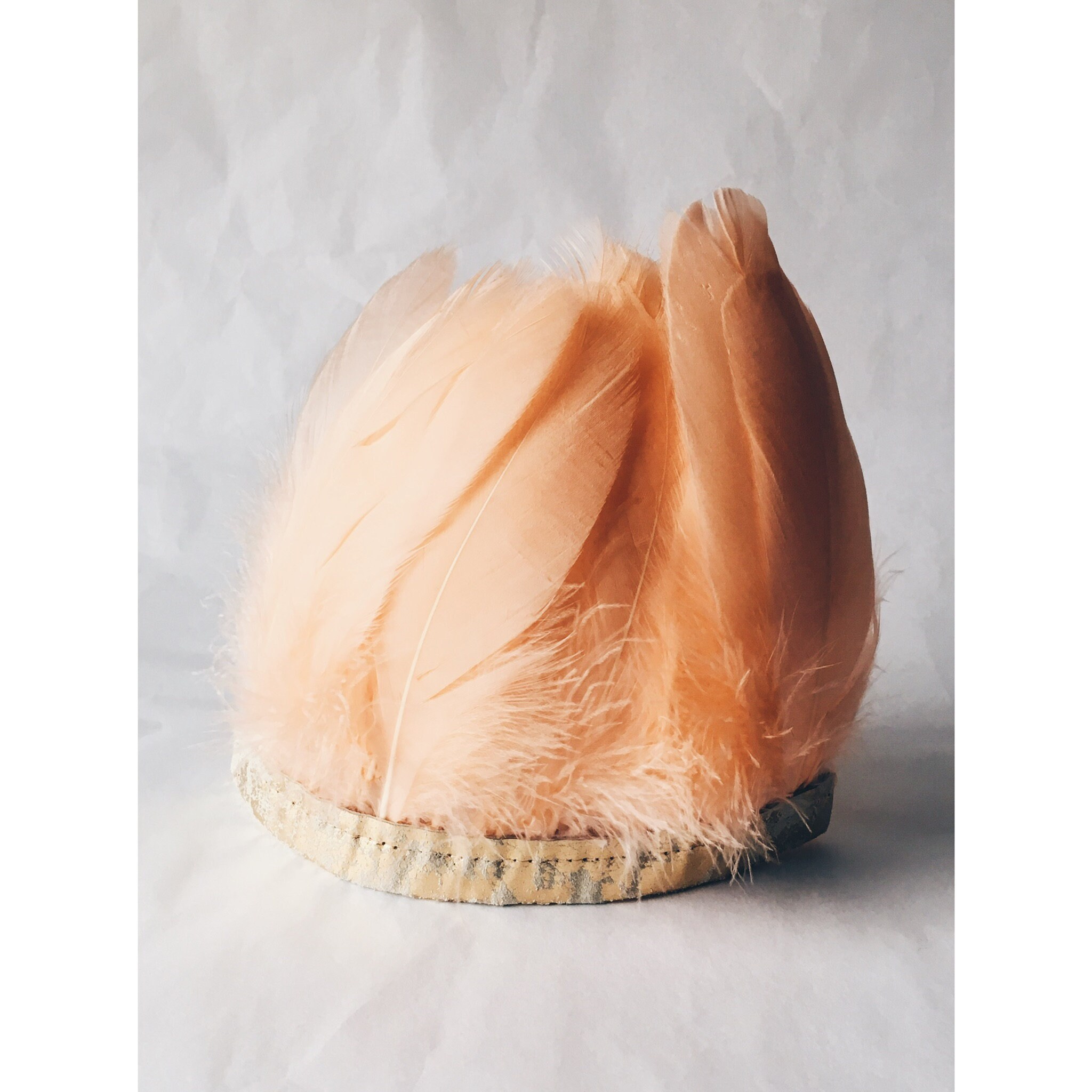 Heavenly Peach feather & metallic leather headdress | Etsy