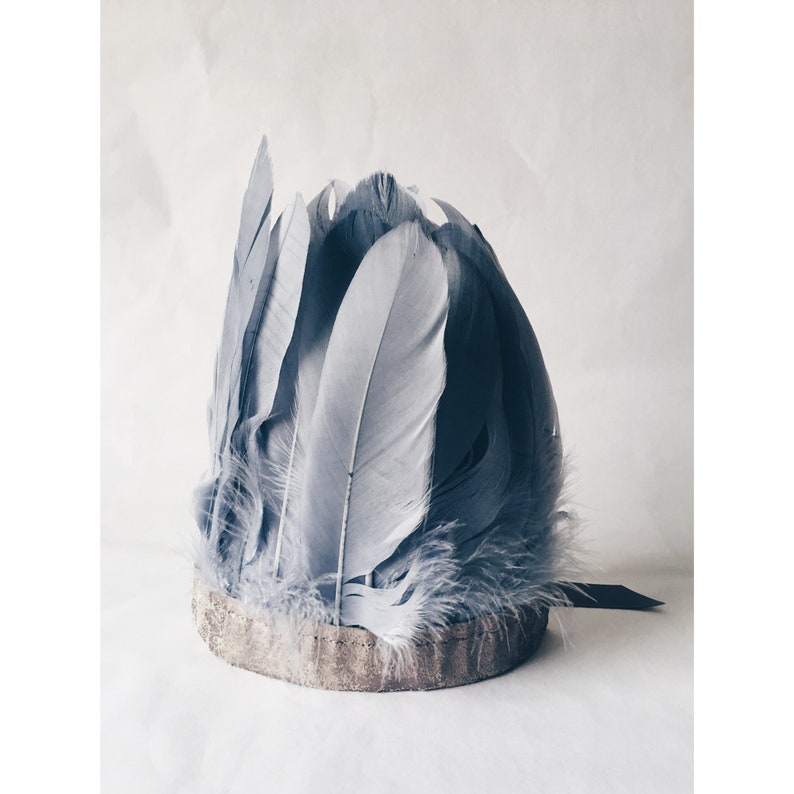 Grey Feather & Metallic Leather Headdress Bridal Feather - Etsy
