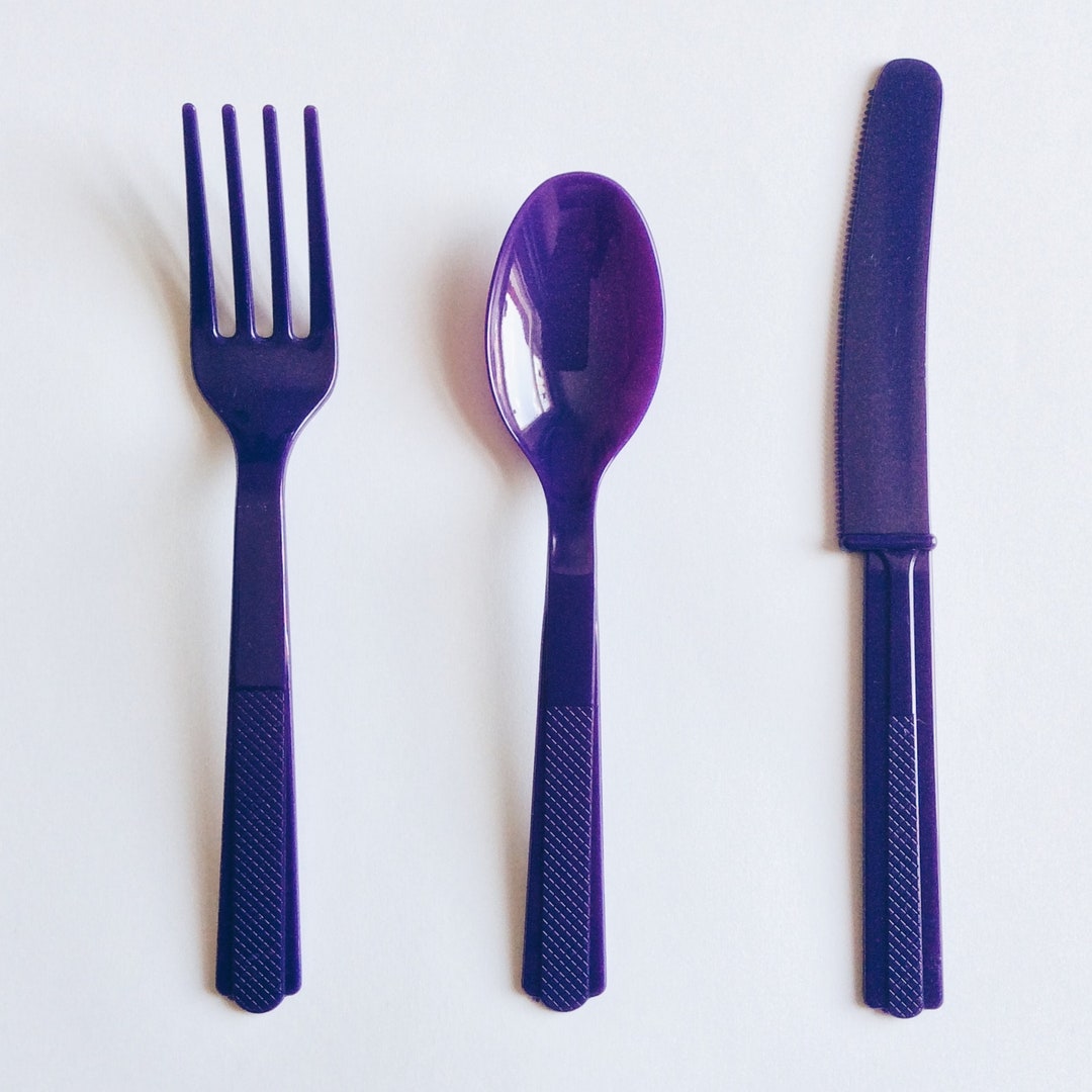 Purple Cutlery Set, Purple, Reusable Plastic, Purple Party Supplies ...