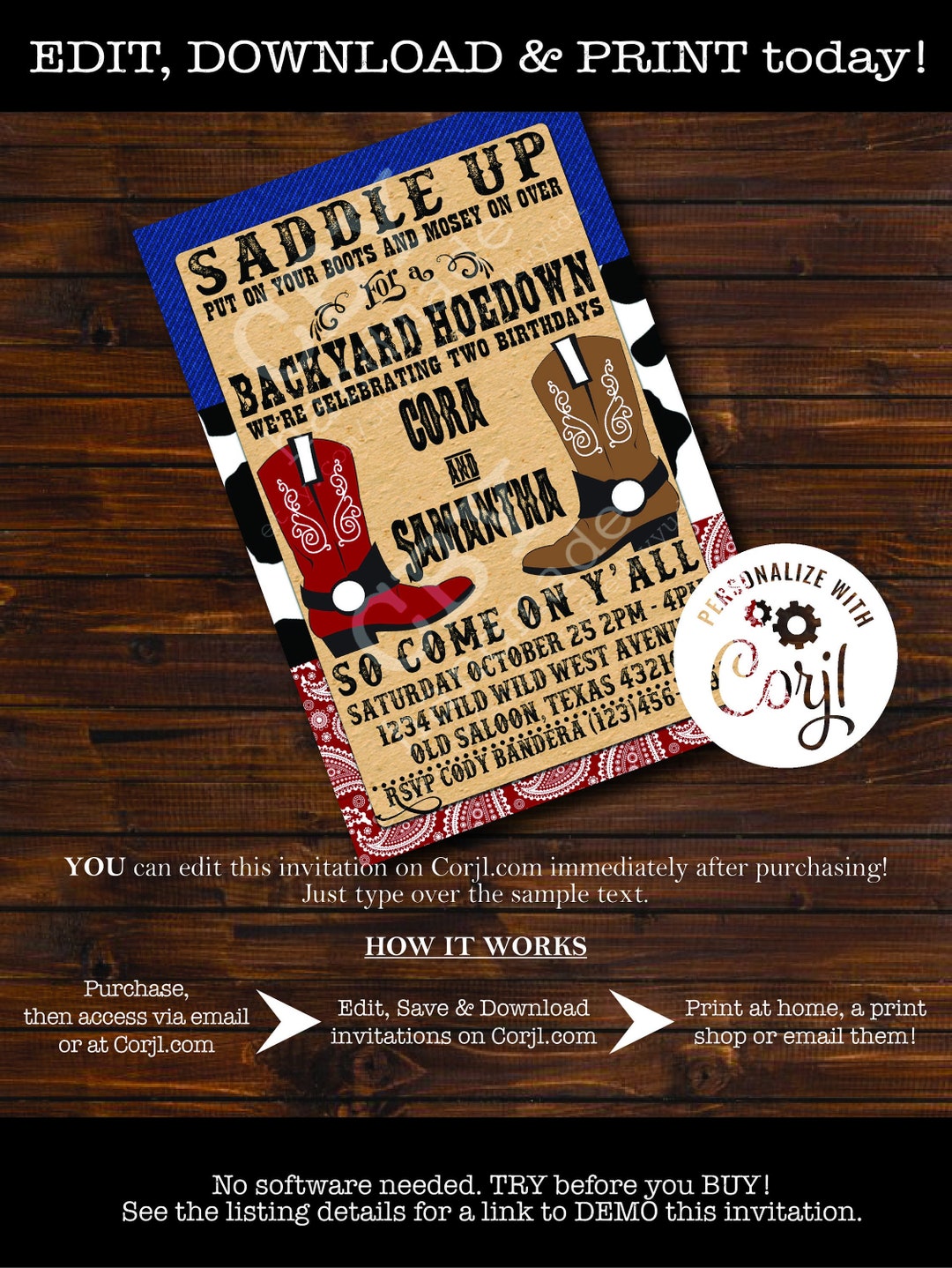 Western Party Invitations / INSTANT ACCESS / Edit, Download & Print ...
