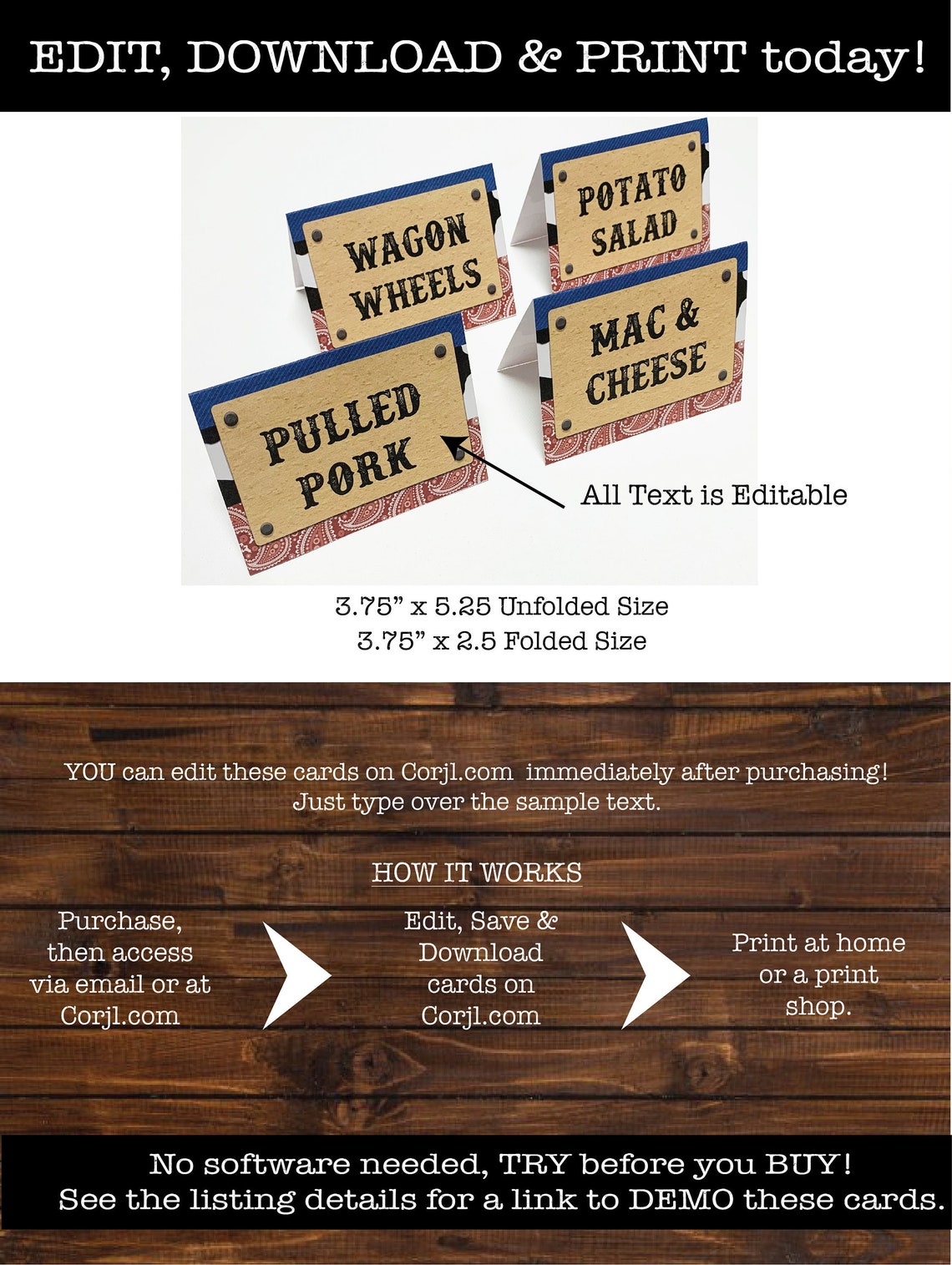 Western Party Food Tent Cards / INSTANT ACCESS / Edit - Etsy