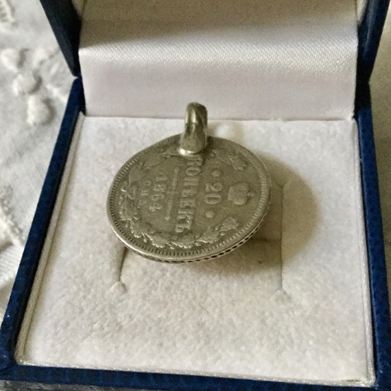 Authentic 1864 20 KOPEK Silver Coin Pendant - Antik V… - Gem